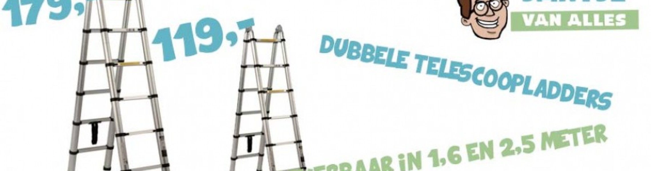 Telescopische ladder dubbel leverbaar in 1,6 en 2,5 meter
